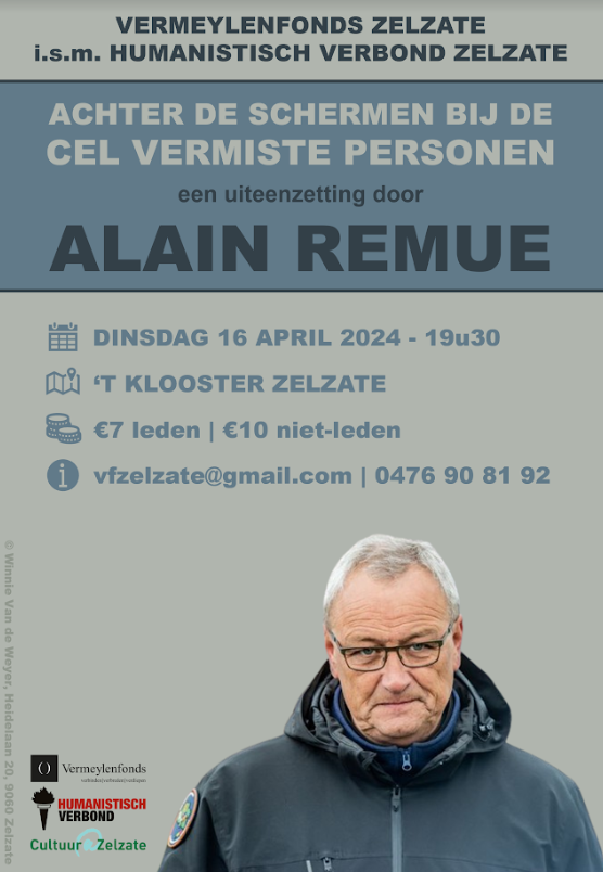 Lezing: Alain Remue - Achter de schermen bij de Cel Vermiste Personen